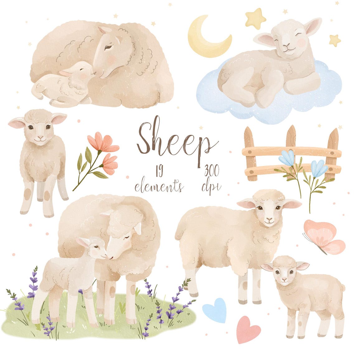 Watercolor Sheep Clipart, Baby Sheep PNG, Nursery Clipart, Lamb Graphic ...