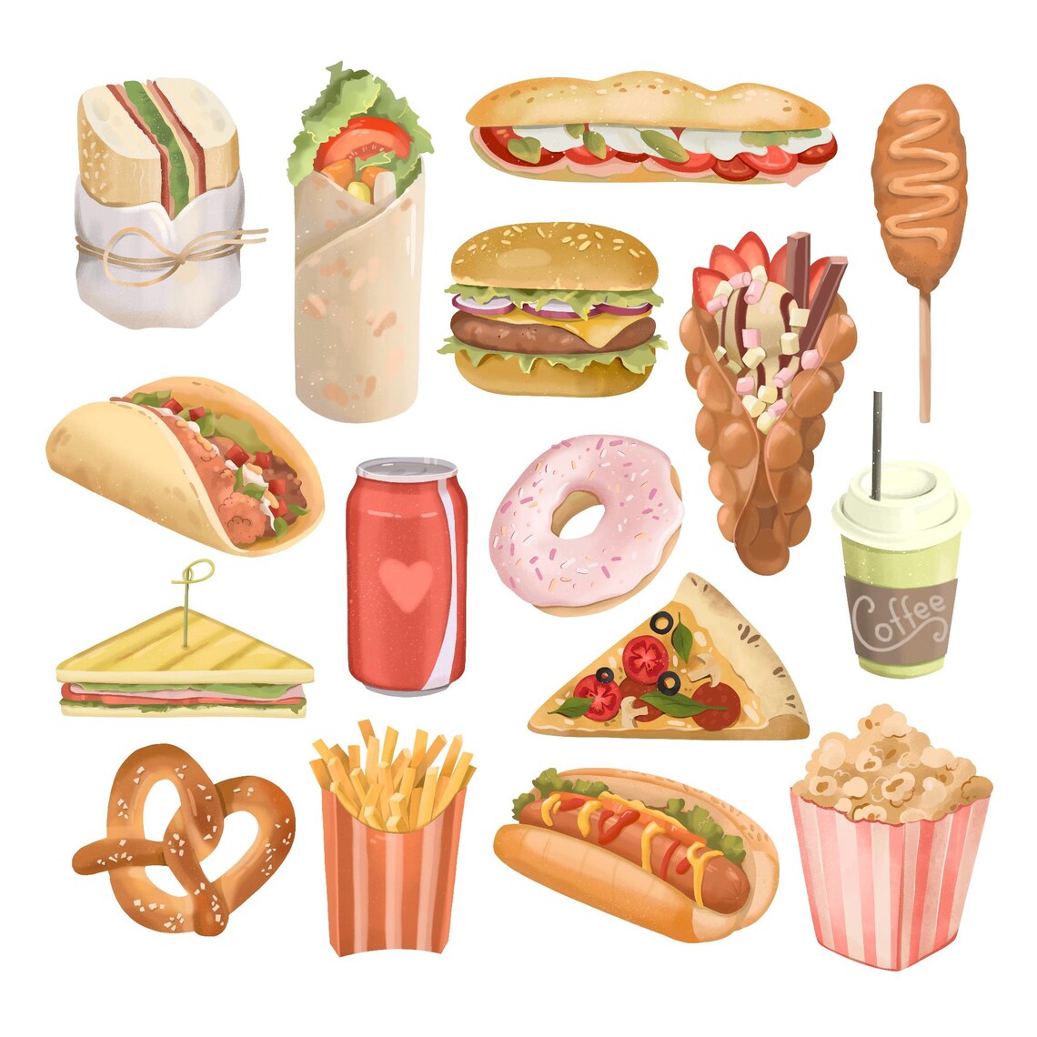 Fast Food Clipart, Junk Food, Street Food Illustrations, American Food ...