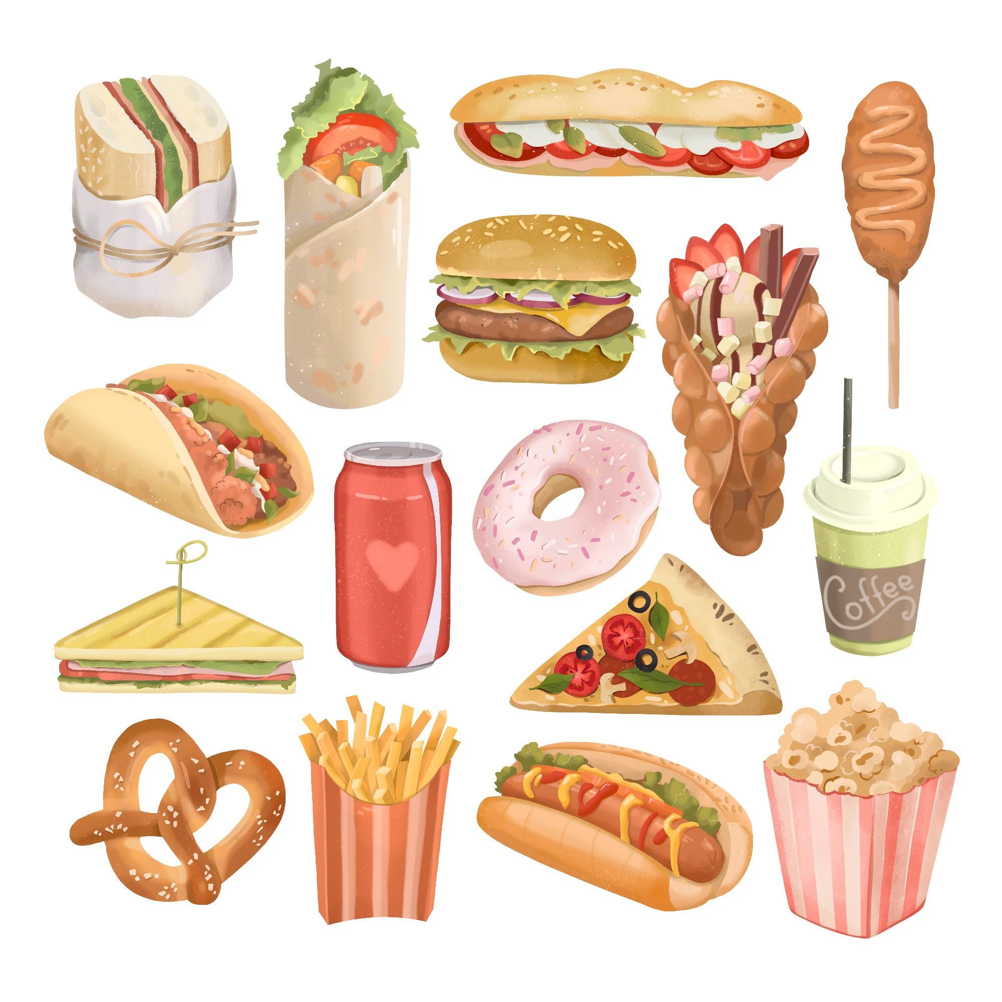 Fast Food Clipart, Junk Food, Street Food Illustrations, American Food ...