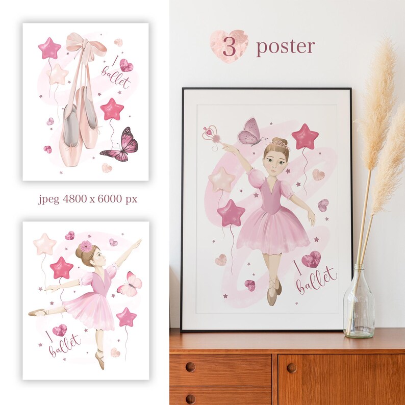Pink Ballerina Clipart,ballet Girl Poster,floral Ballet,little ...