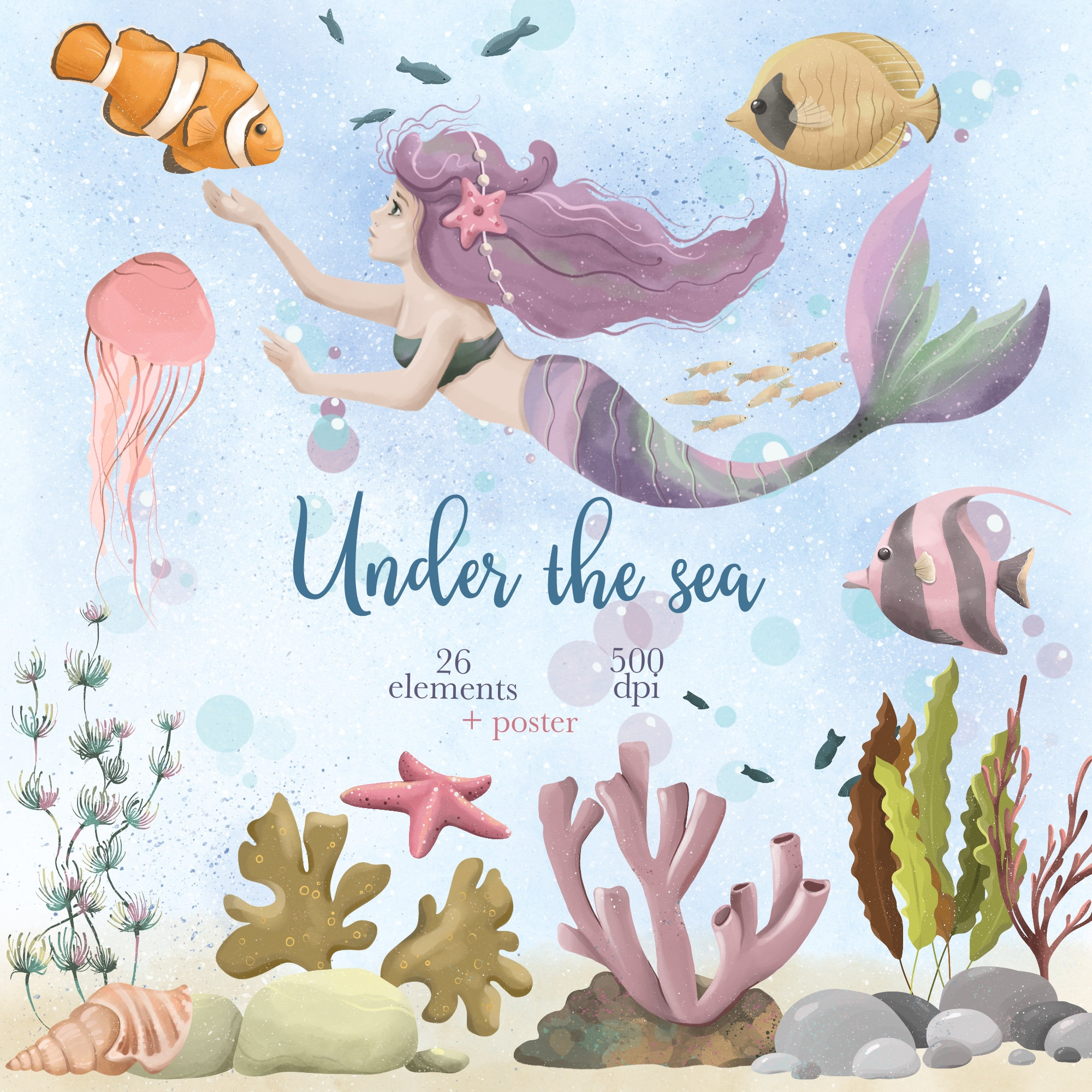 Ocean Animals PNG Clipart, Underwater Sea Animals PNG, Mermaid Clipart ...