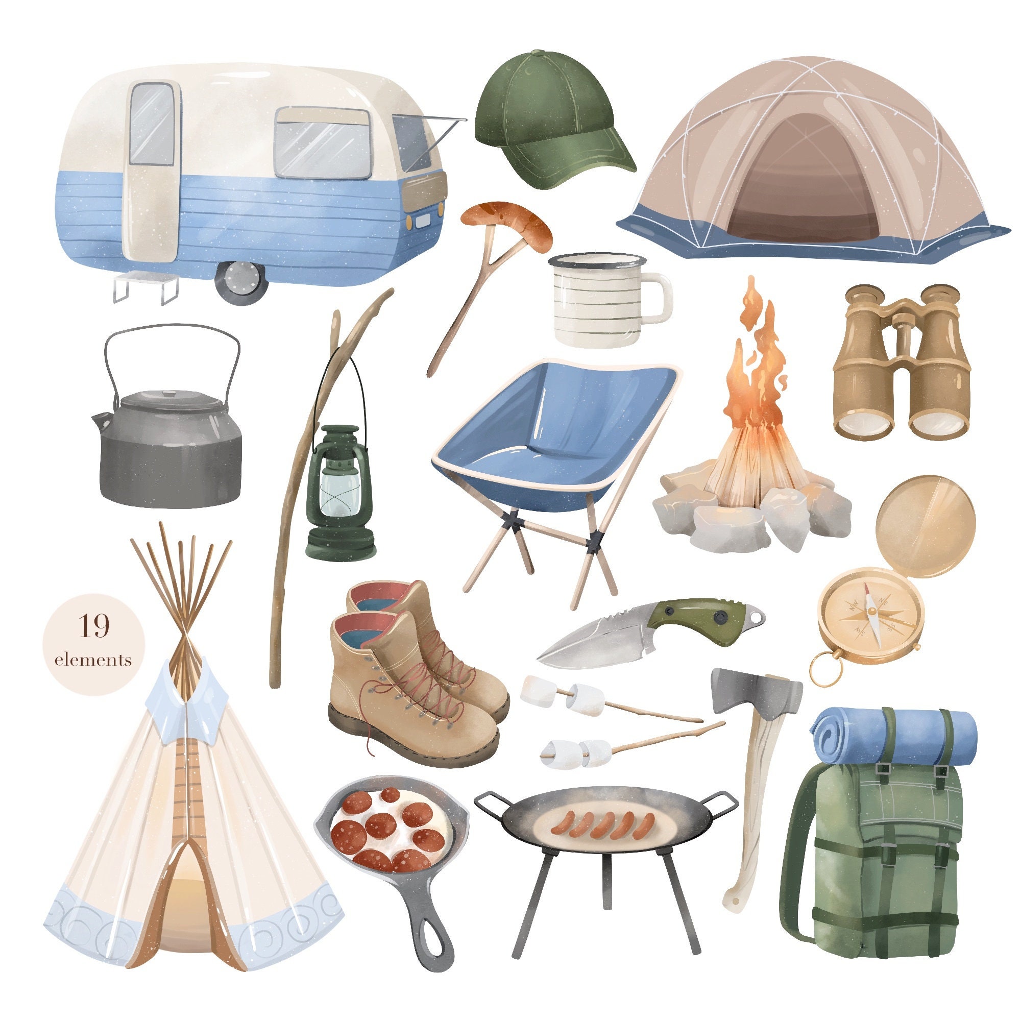 Camping Clipart PNG, Weekend Forest Travel Clipart, Hiking Accessories ...