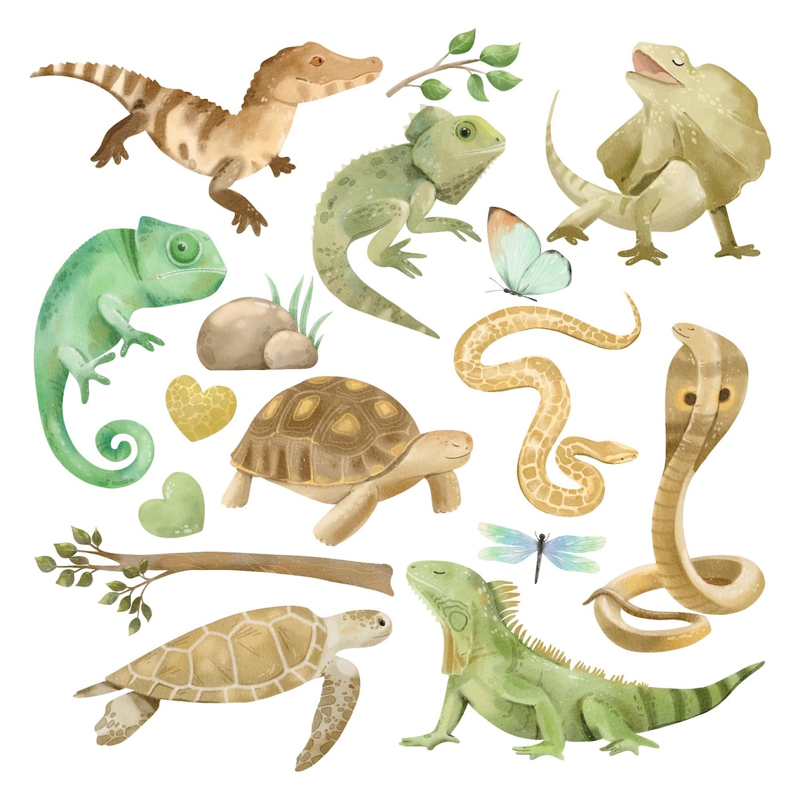 Watercolor Reptiles Clipart, Exotic Animals PNG, Chameleon, Forest ...