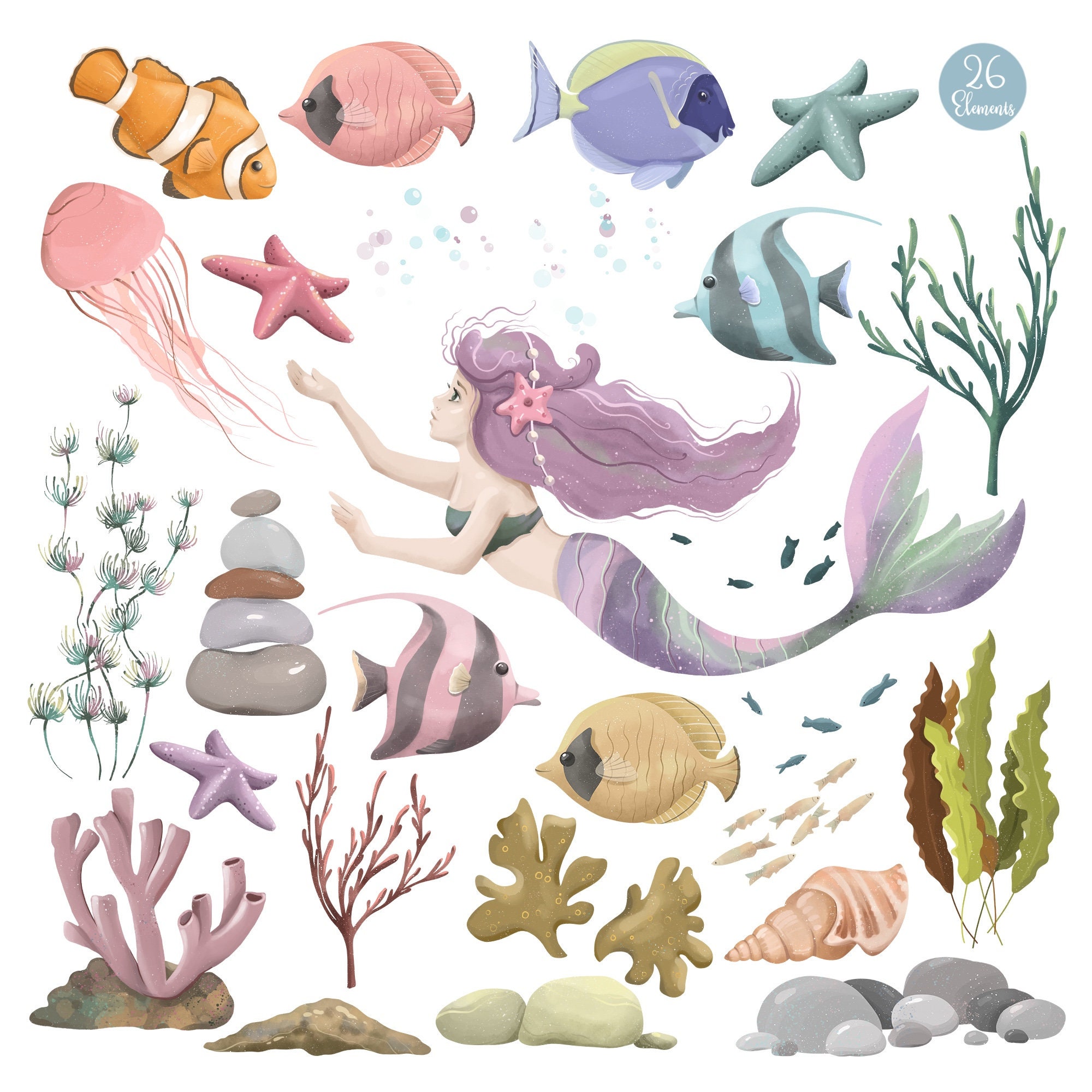 Ocean Animals PNG Clipart, Underwater Sea Animals PNG, Mermaid Clipart ...