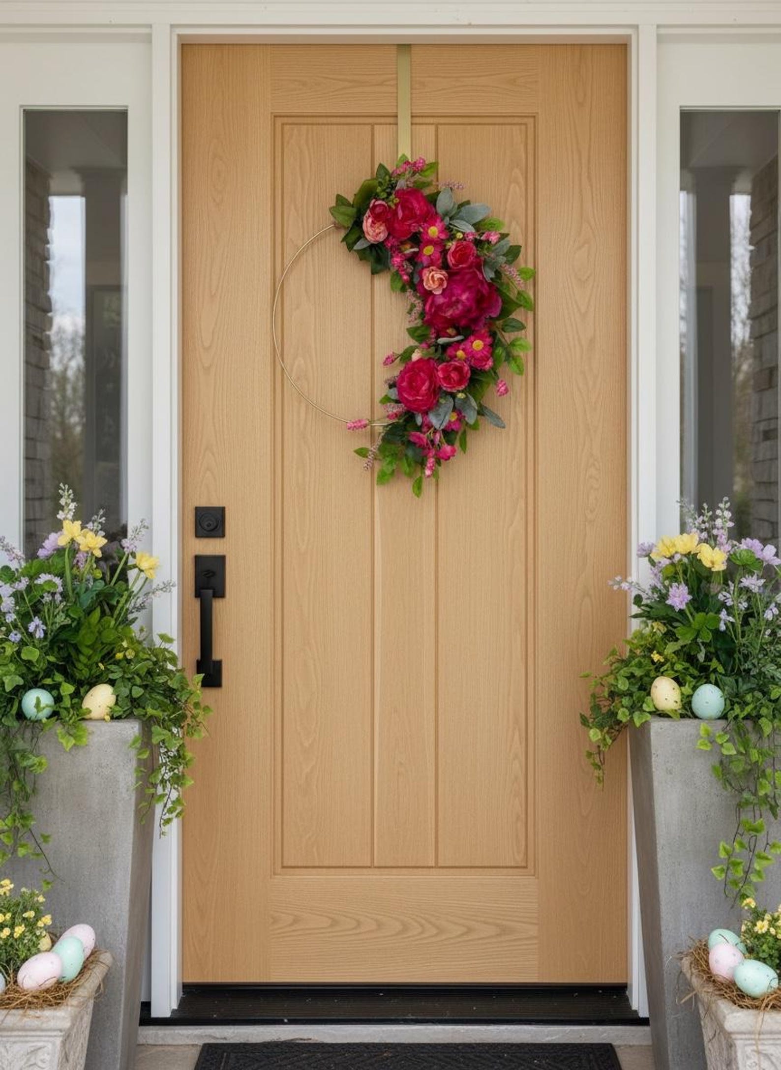 Modern Fuschia Wildflower Hoop Wreath | Spring Floral Front Door Decor ...