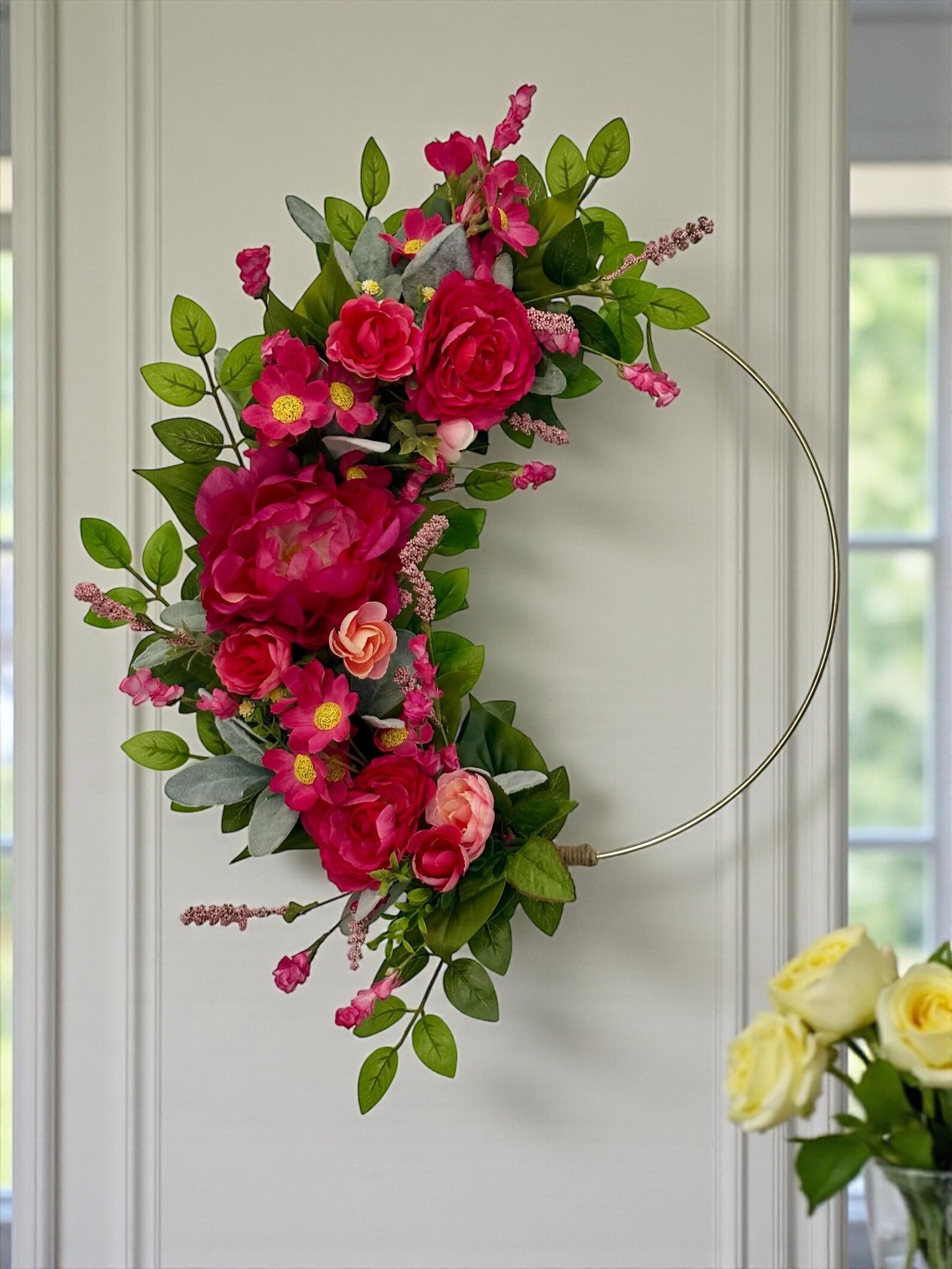 Modern Fuschia Wildflower Hoop Wreath | Spring Floral Front Door Decor ...