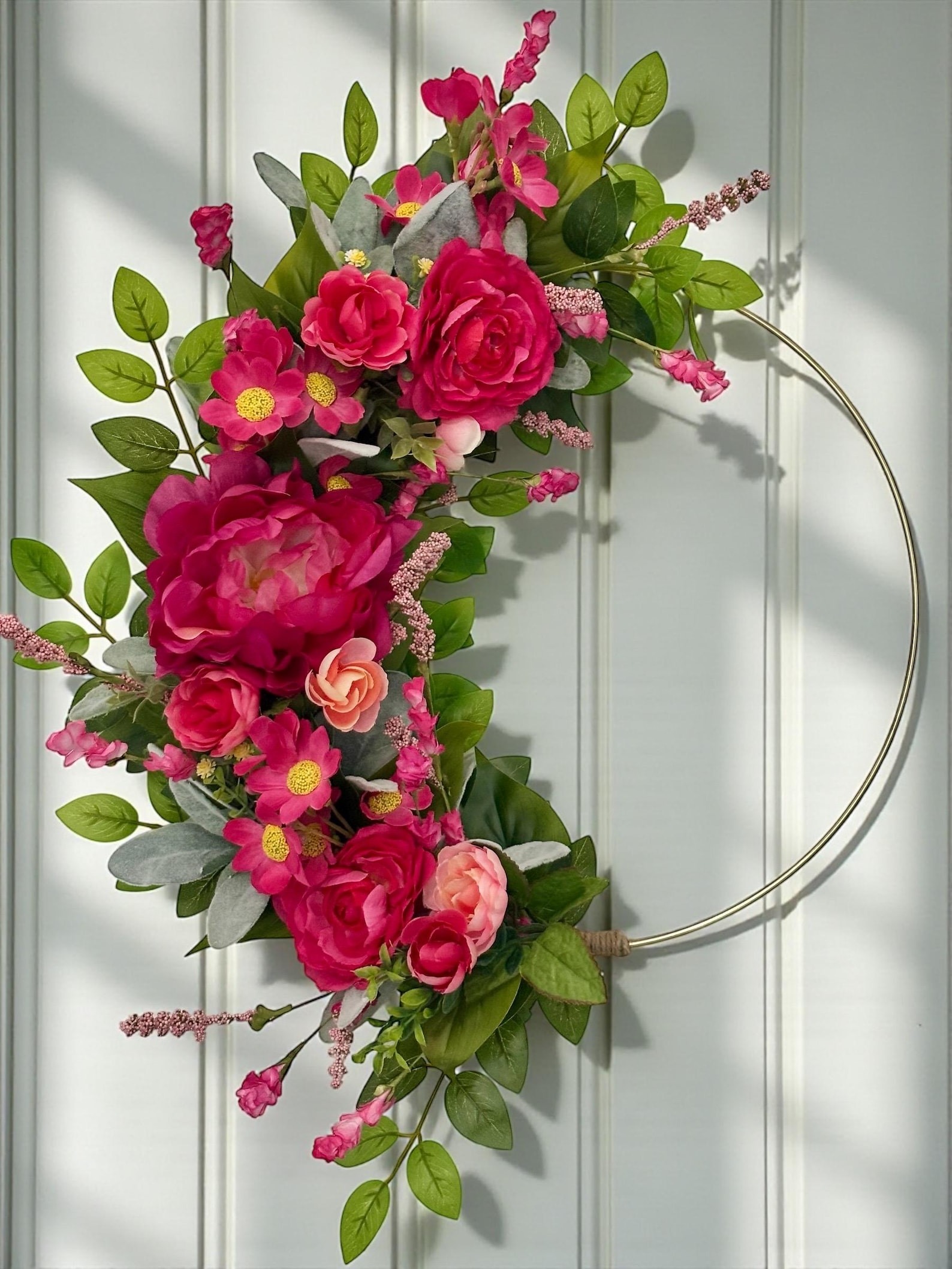 Modern Fuschia Wildflower Hoop Wreath | Spring Floral Front Door Decor ...