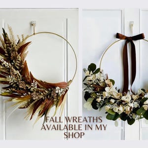 Modern Fall Pampas Gold Hoop Wreath Autumn Yellow and Burgundy-reddish ...
