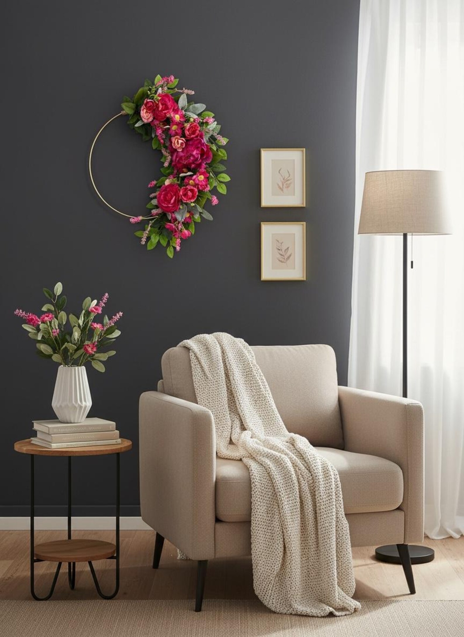 Modern Fuschia Wildflower Hoop Wreath | Spring Floral Front Door Decor ...