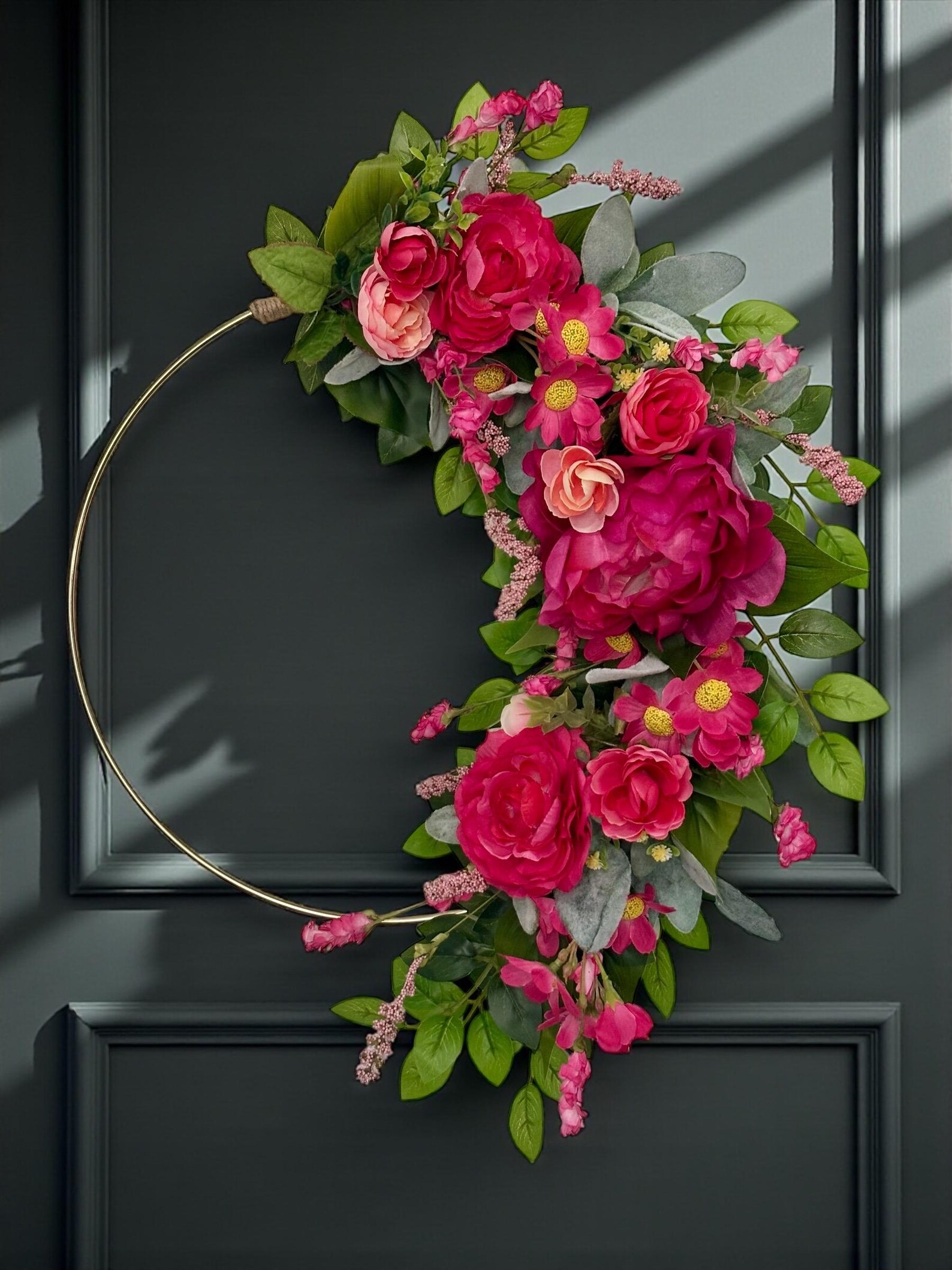 Modern Fuschia Wildflower Hoop Wreath | Spring Floral Front Door Decor ...