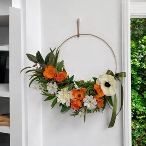 Modern Spring | Summer Orange Anemone Flower Gold Hoop Wreath | Summer ...