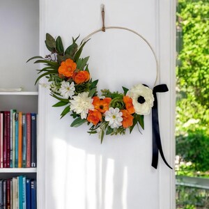 Modern Spring | Summer Orange Anemone Flower Gold Hoop Wreath | Summer ...