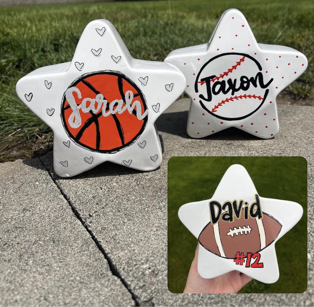 Personalized Sports Piggy Bank: Hand Painted Baseball, Basketball ...