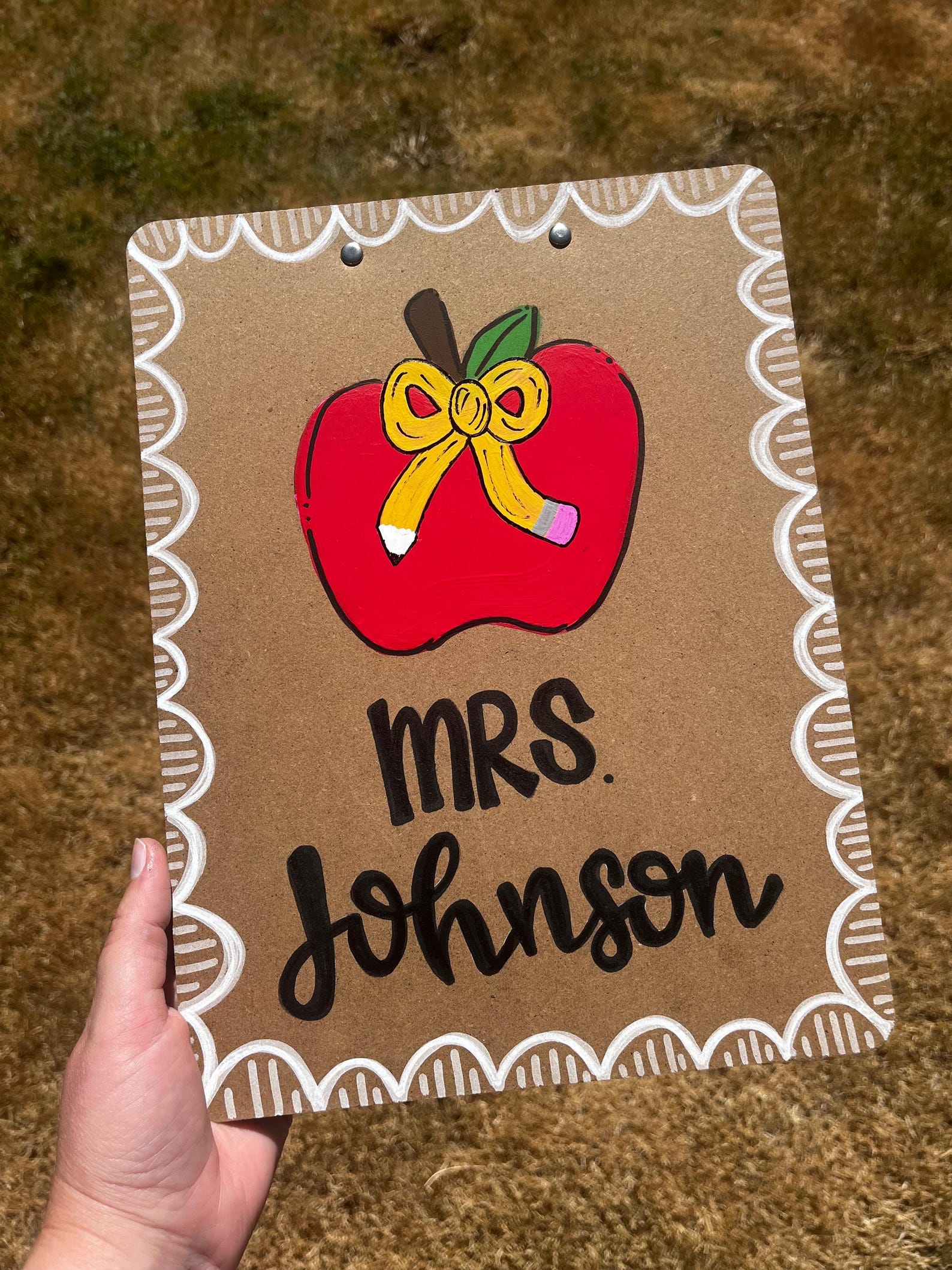 Personalized Teacher Clipboard - Hand Painted Apple Design, Custom ...