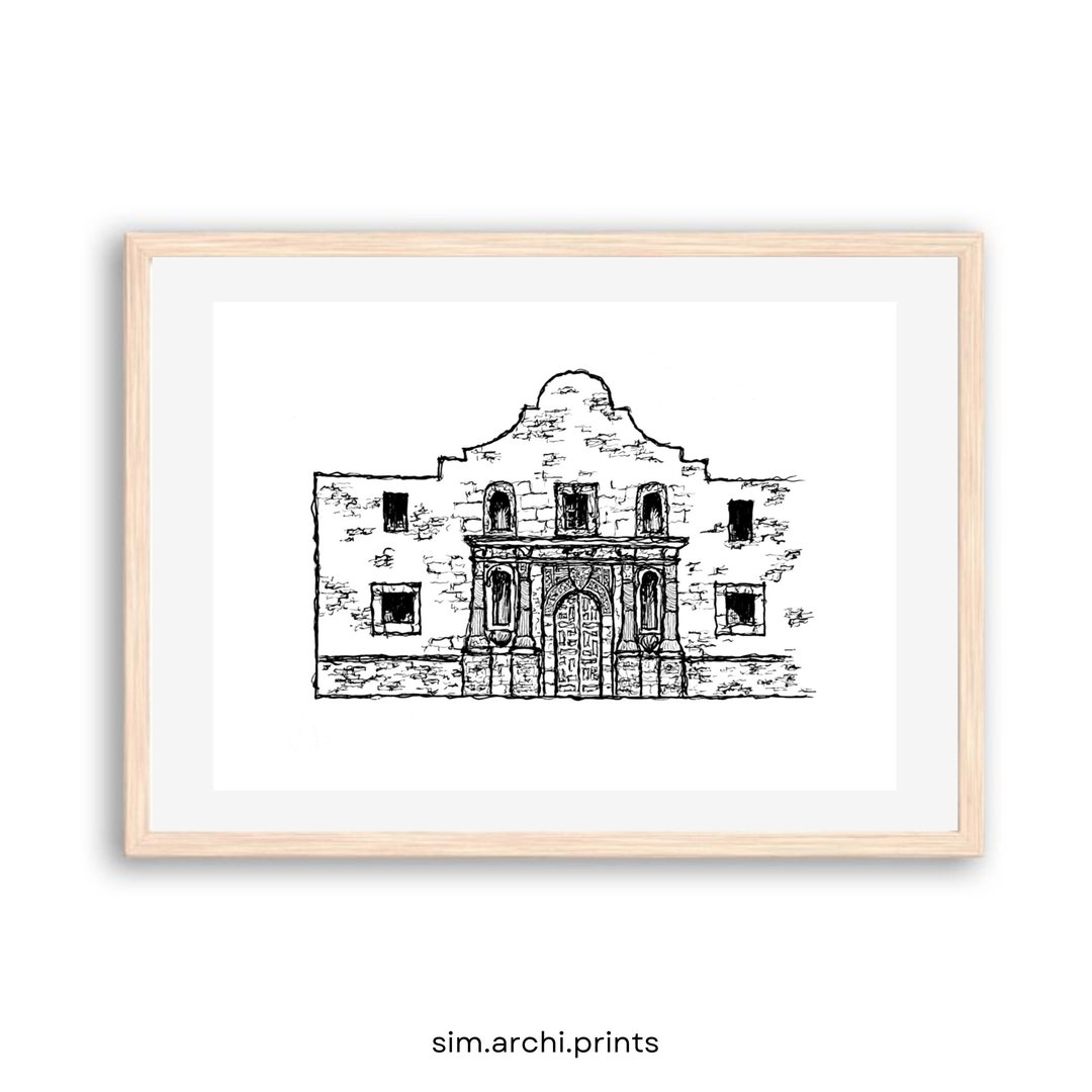 Vintage Alamo Architectural Sketch Art | San Antonio, Texas | Digital ...