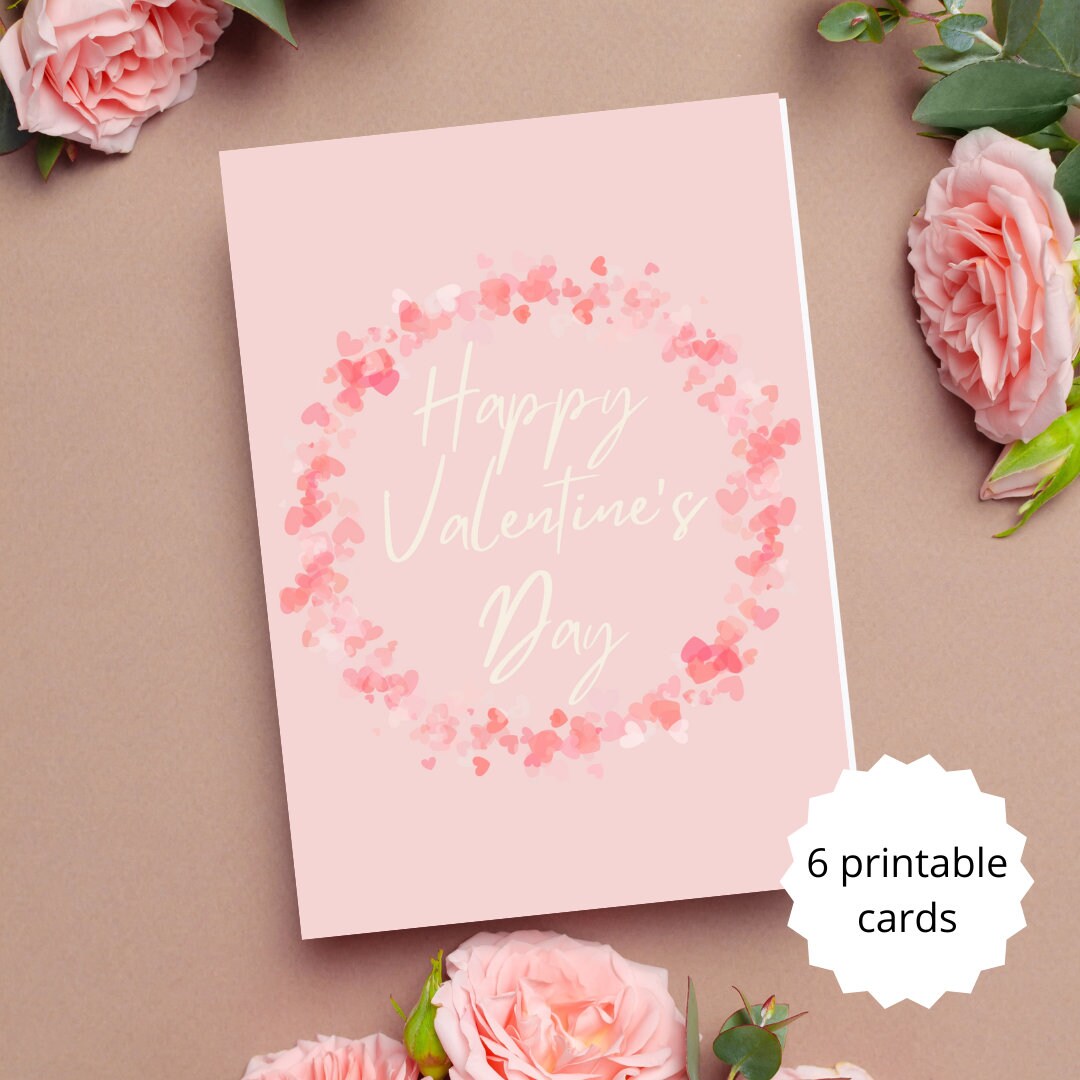 Printable Valentine's Day Cards Pink With Hearts for Lovers, Friends ...