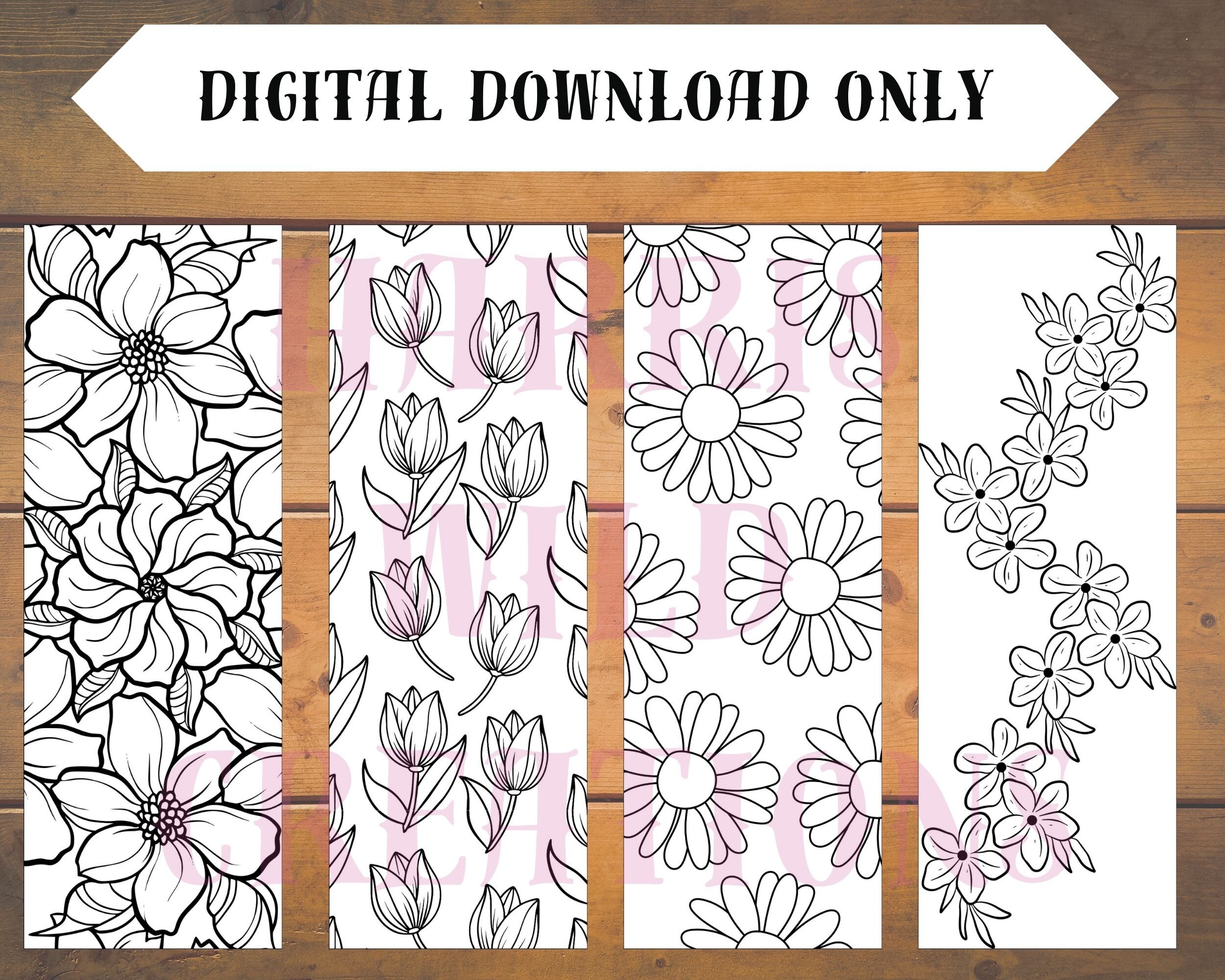 Printable Coloring Bookmarks Floral Flowers Digital Download Instant ...