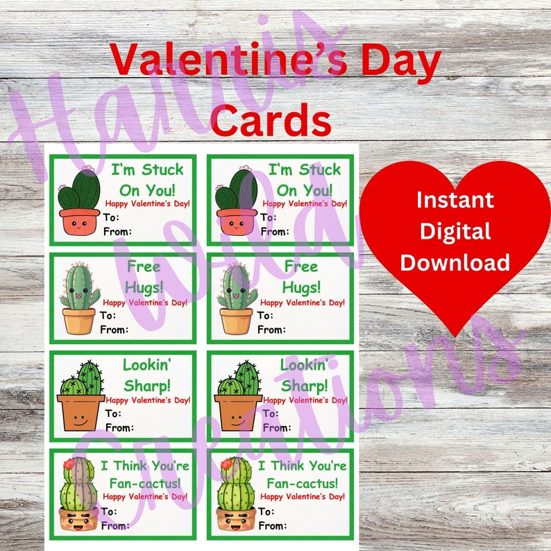 Cactus Valentine Card Printable Instant Digital Download Kids Printable ...