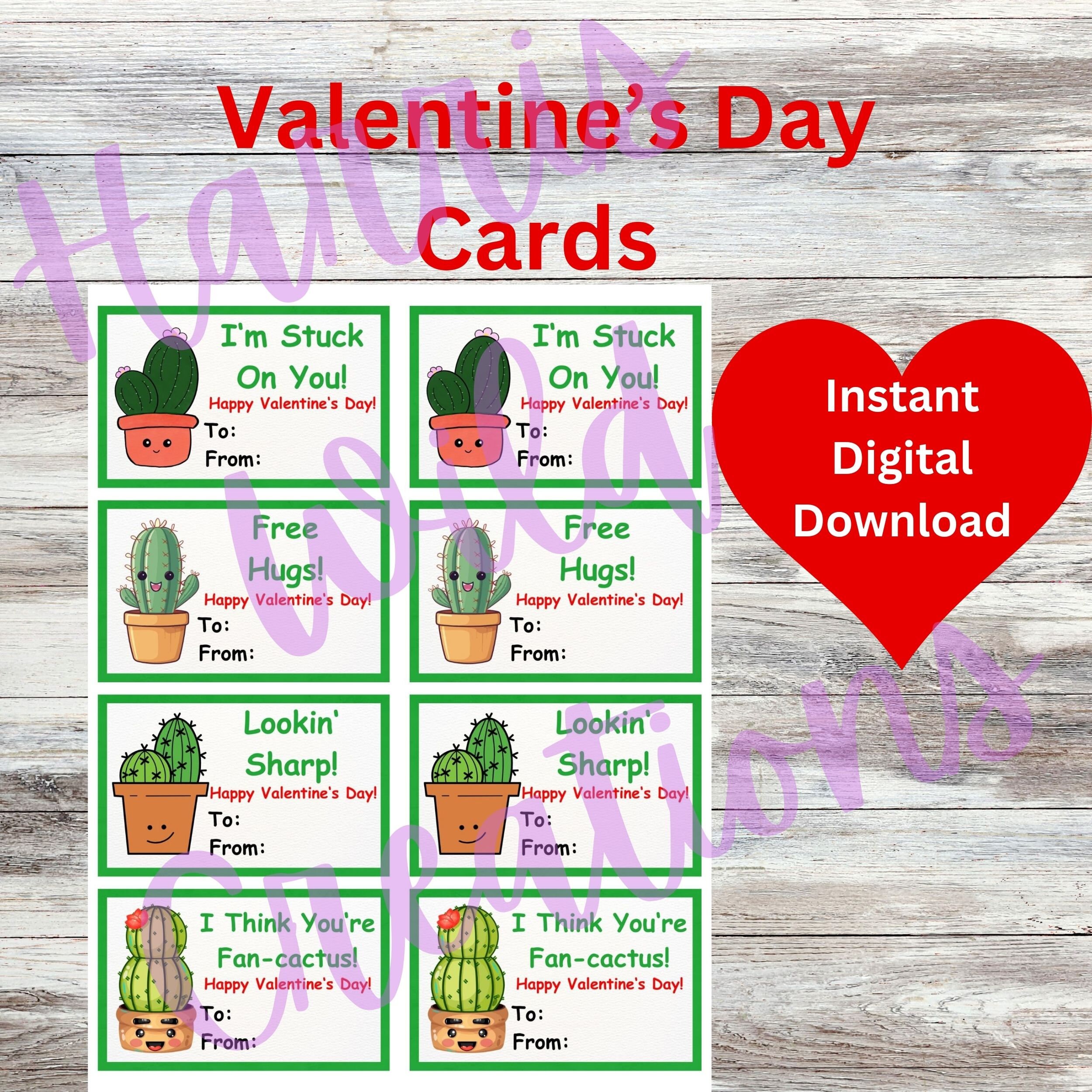 Cactus Valentine Card Printable Instant Digital Download Kids Printable ...