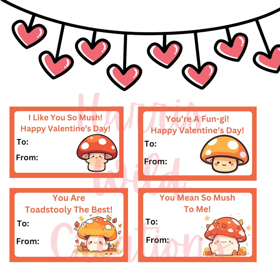 Valentine's Day Cards Cute Mushroom Valentine's Card Printable Instant ...