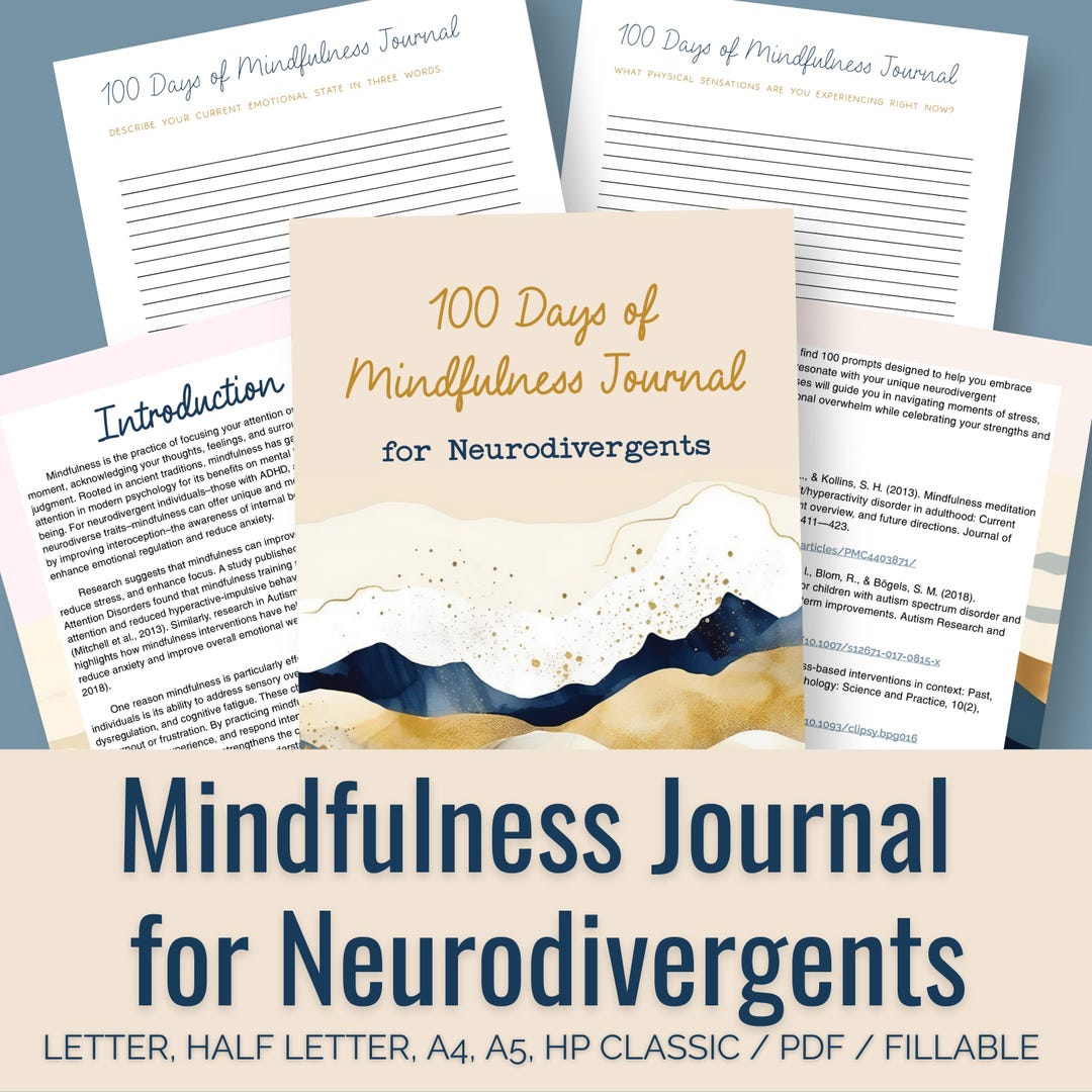 Mindfulness Journal for Neurodivergent | 100 Unique Prompts for ADHD ...