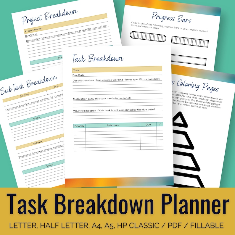 ADHD Task Breakdown Planner | Printable & Fillable Pdf | Project ...