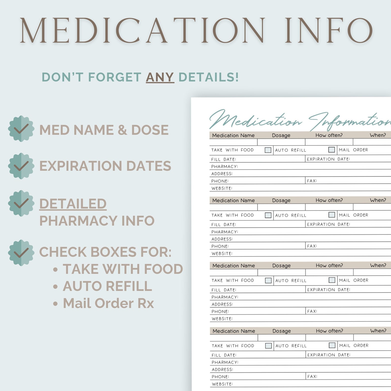 Printable Medicine Tracker, Medication Log, Medication List | Medical ...