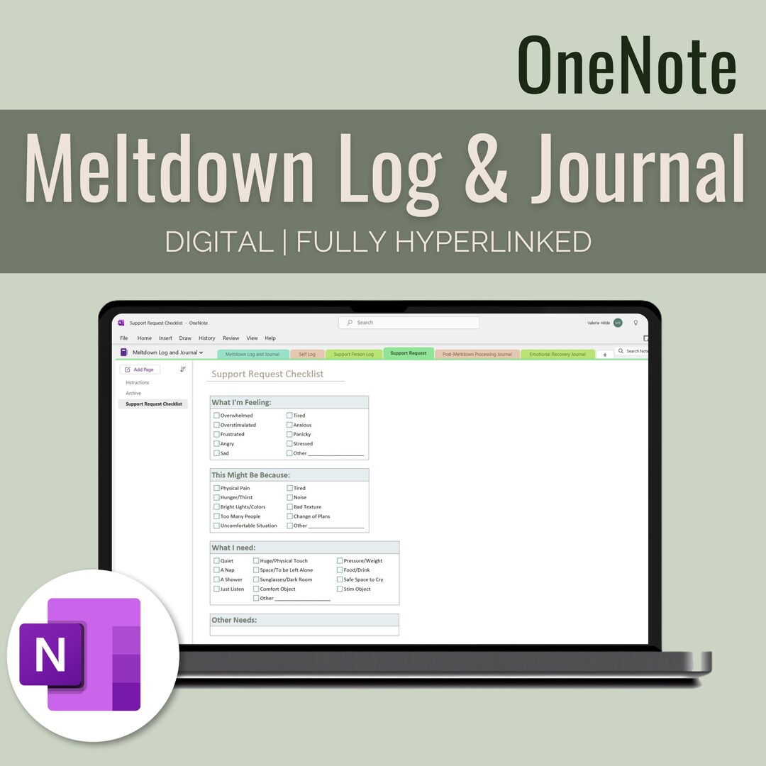 Autistic Meltdown Log Onenote Template & Digital Journal Mental Health ...