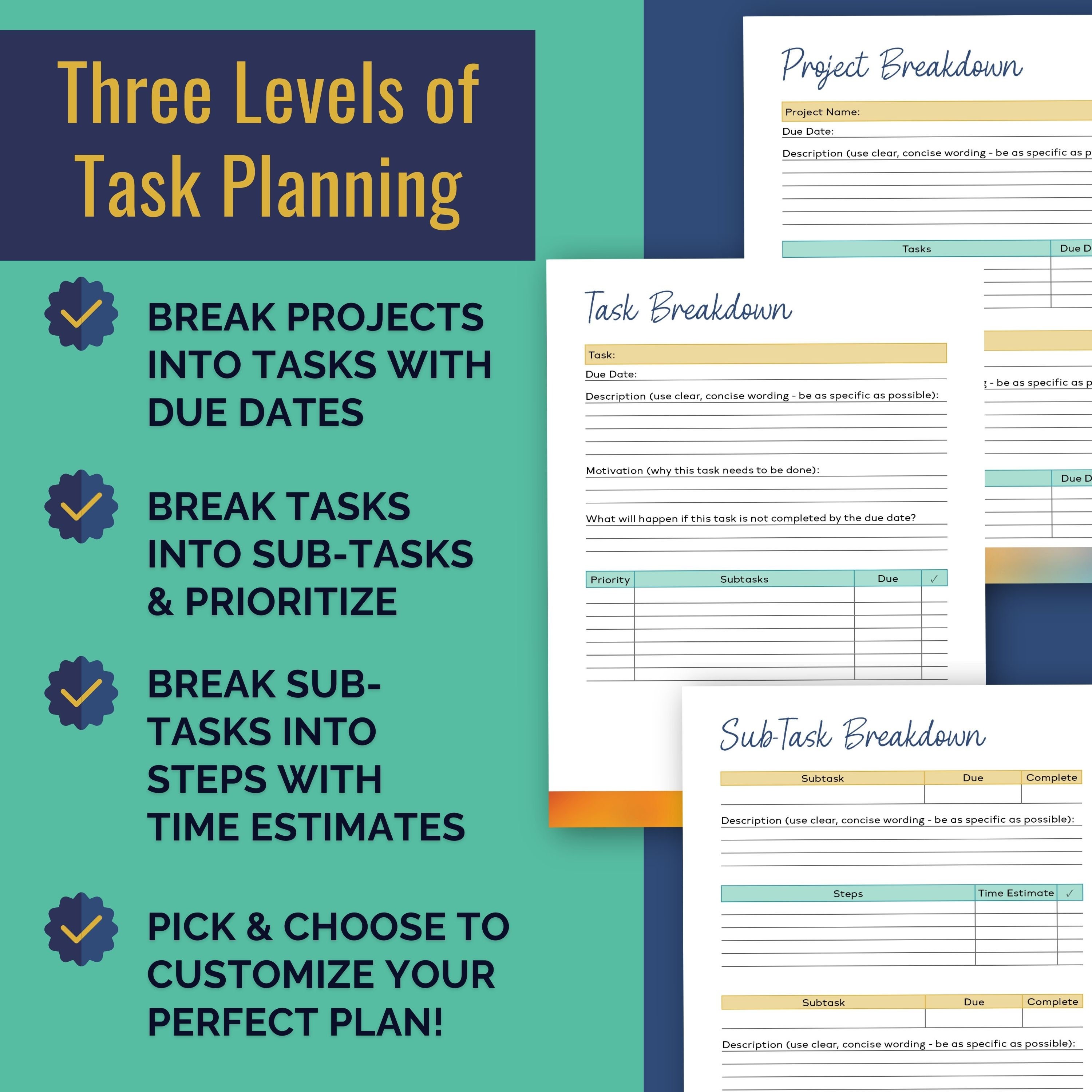 ADHD Task Breakdown Planner | Printable & Fillable Pdf | Project ...