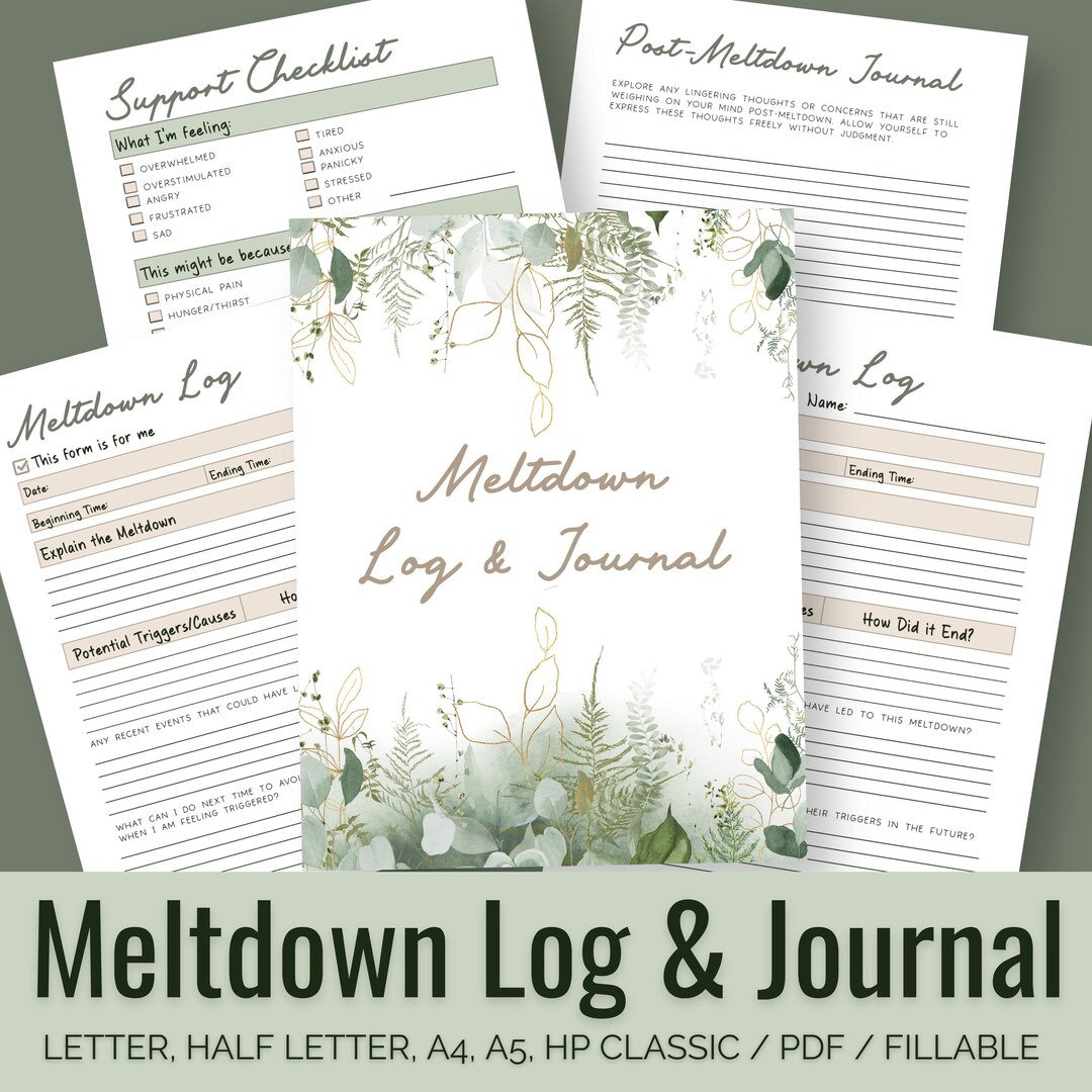 Autistic Meltdown Log & Journal | Mental Health, Disability, Therapy ...