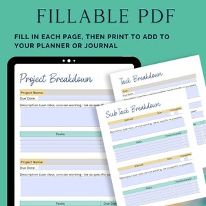 ADHD Task Breakdown Planner | Printable & Fillable Pdf | Project ...
