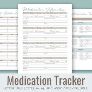 Printable Medicine Tracker, Medication Log, Medication List | Medical ...