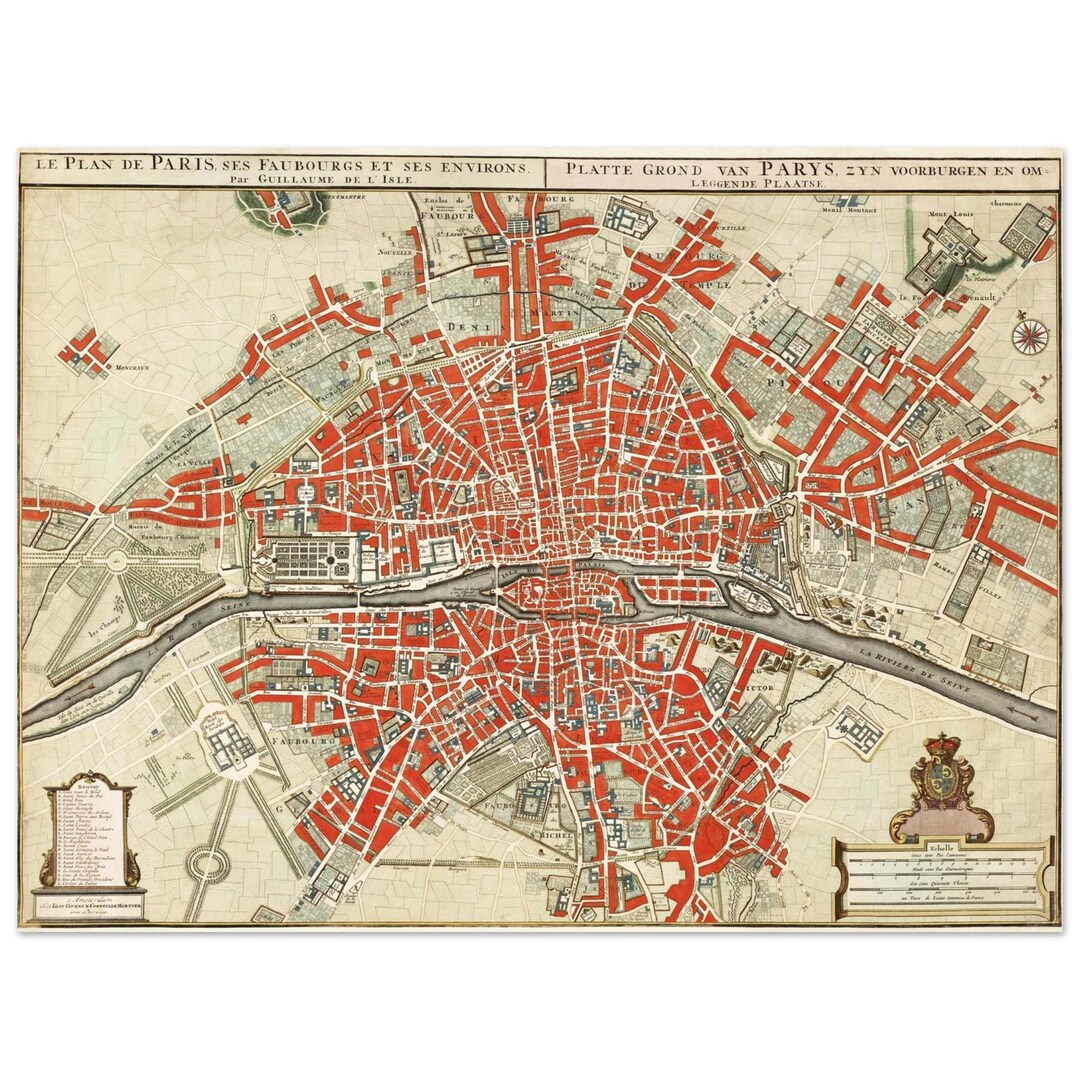 Vintage Paris Map Print | Plattegrond Van Parijs (ca. 1721) by ...