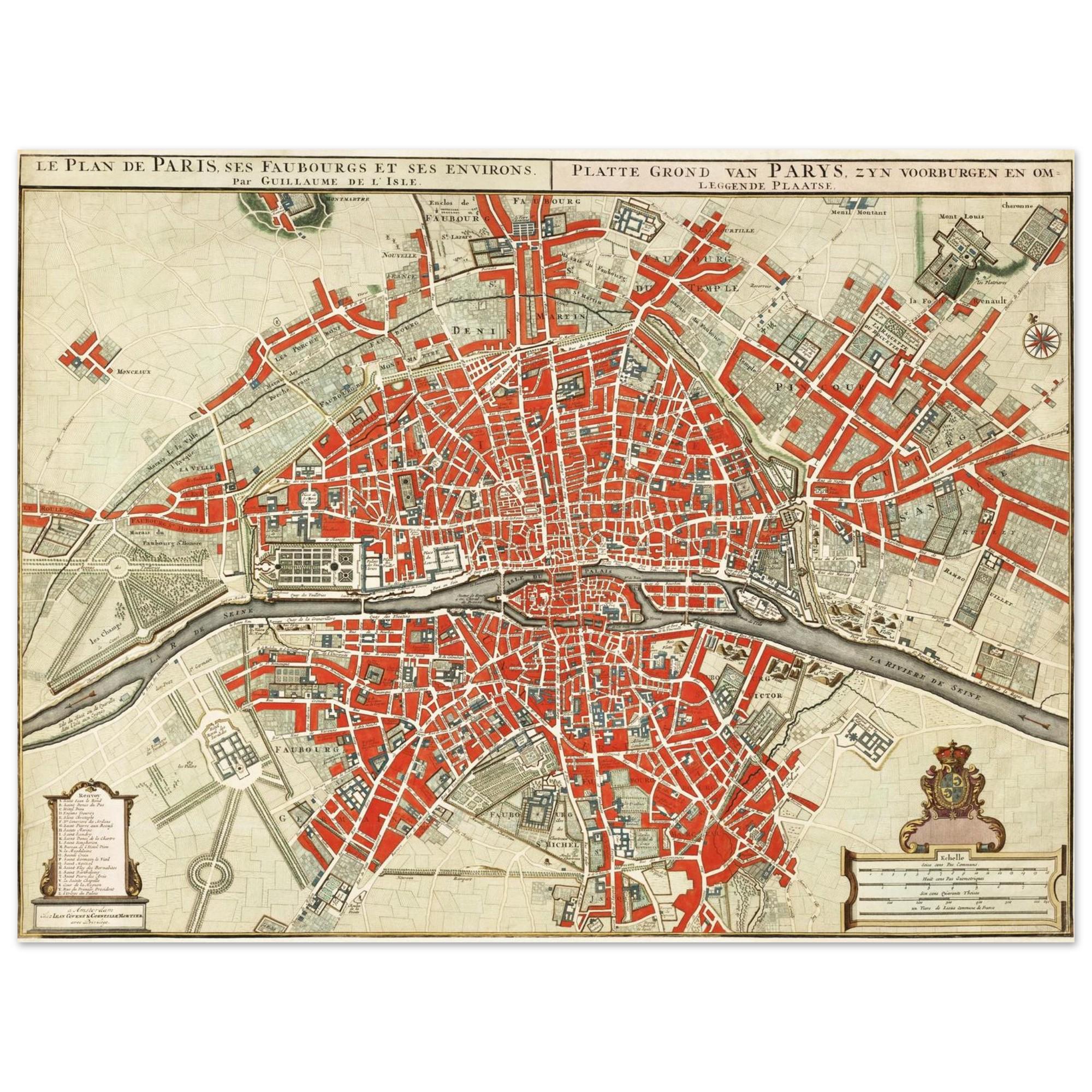 Vintage Paris Map Print | Plattegrond Van Parijs (ca. 1721) by ...