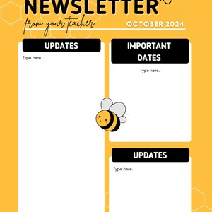 Bee-themed Teacher Newsletter Template, Digital, Editable, Printable - Etsy