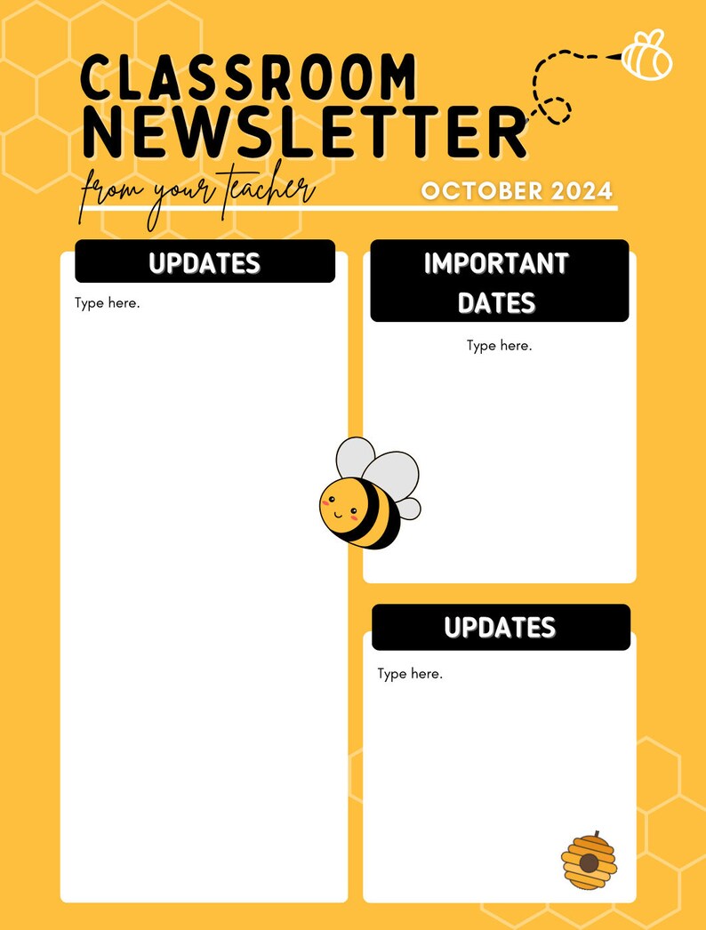 Bee-themed Teacher Newsletter Template, Digital, Editable, Printable - Etsy