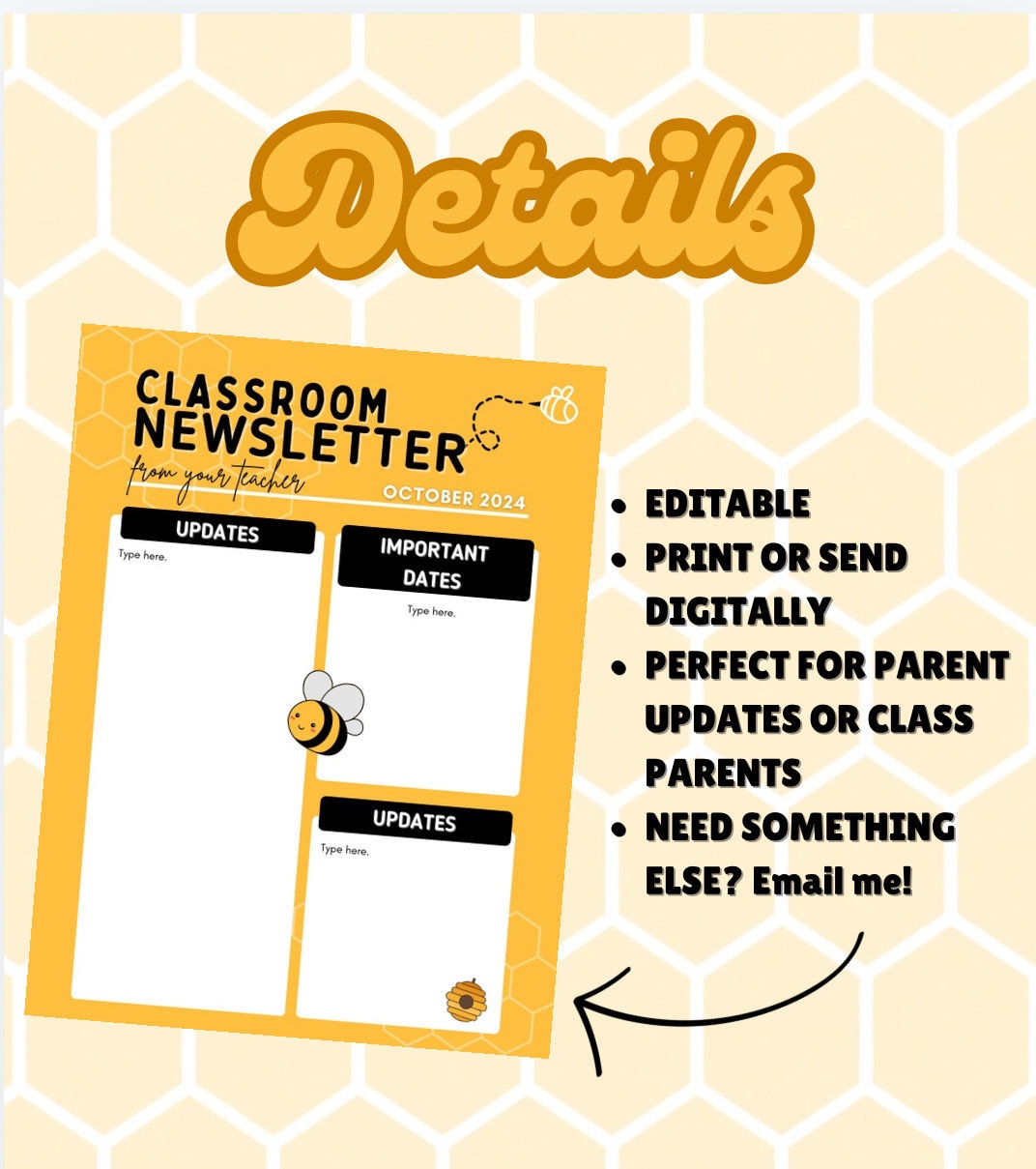 Bee-themed Teacher Newsletter Template, Digital, Editable, Printable - Etsy