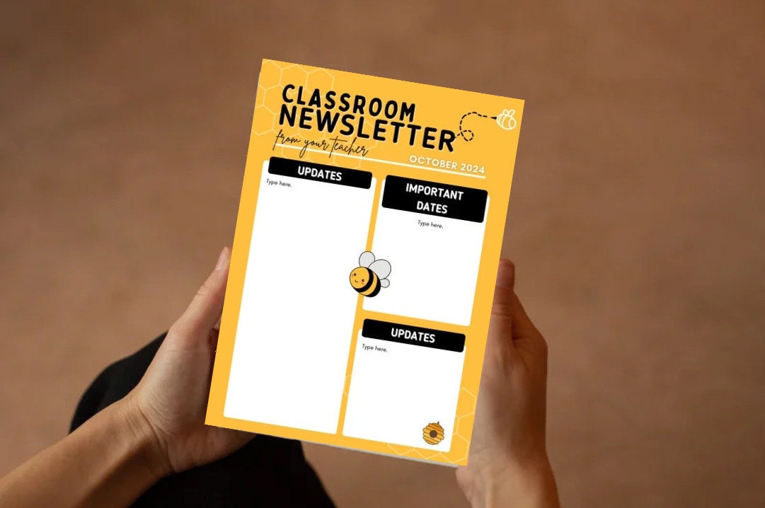 Bee-themed Teacher Newsletter Template, Digital, Editable, Printable - Etsy