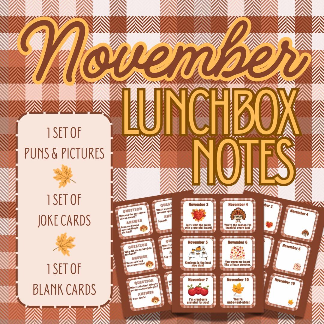 November Lunchbox Notes Printable | Jokes, Puns, Blank Notes (PDF) - Etsy