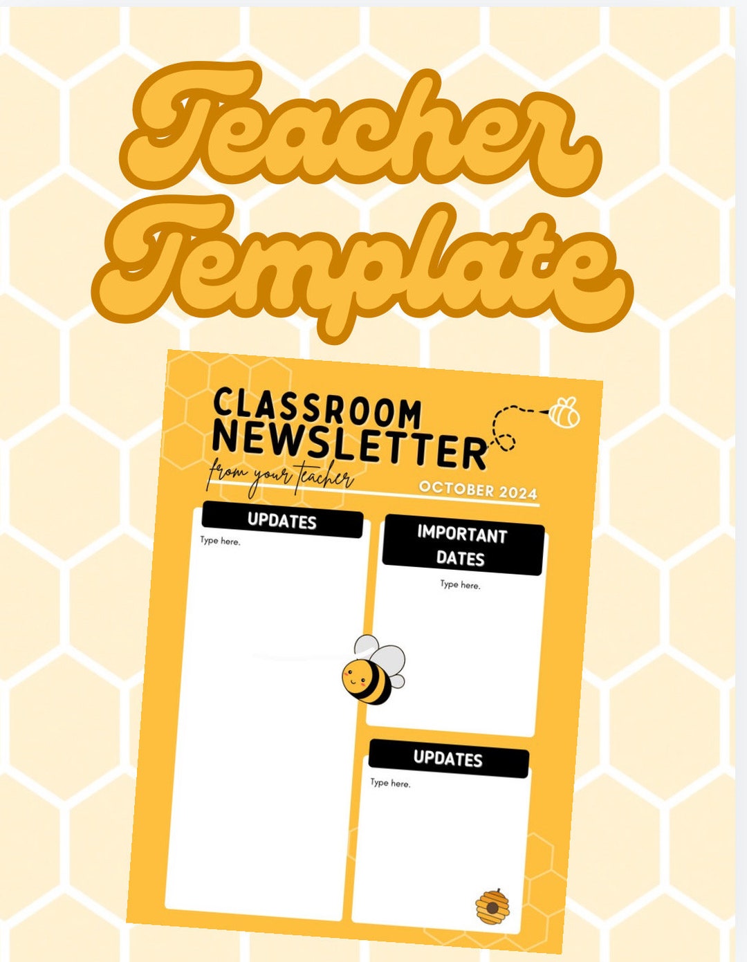 Bee-themed Teacher Newsletter Template, Digital, Editable, Printable - Etsy