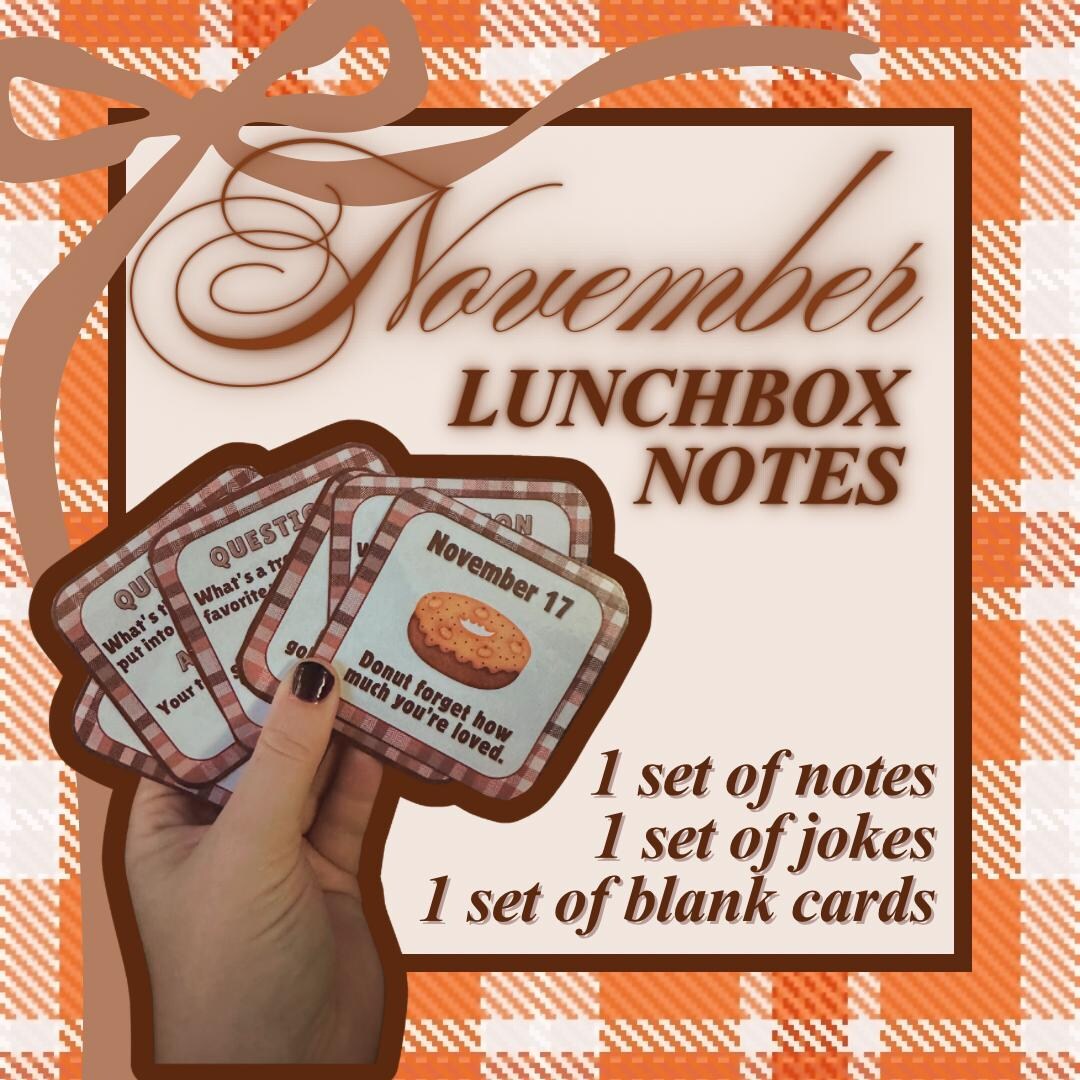 November Lunchbox Notes Printable Bundle | Daily Lunchbox Jokes, Puns ...
