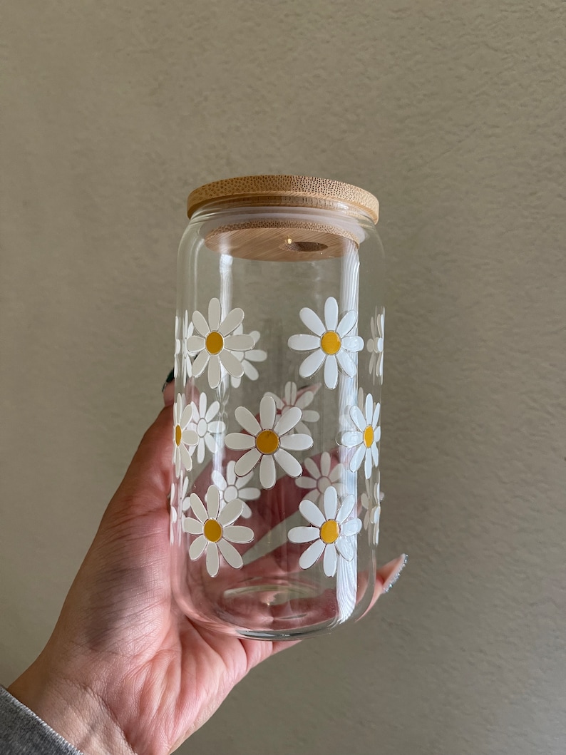 Daisy Flower Glass Cup - Etsy