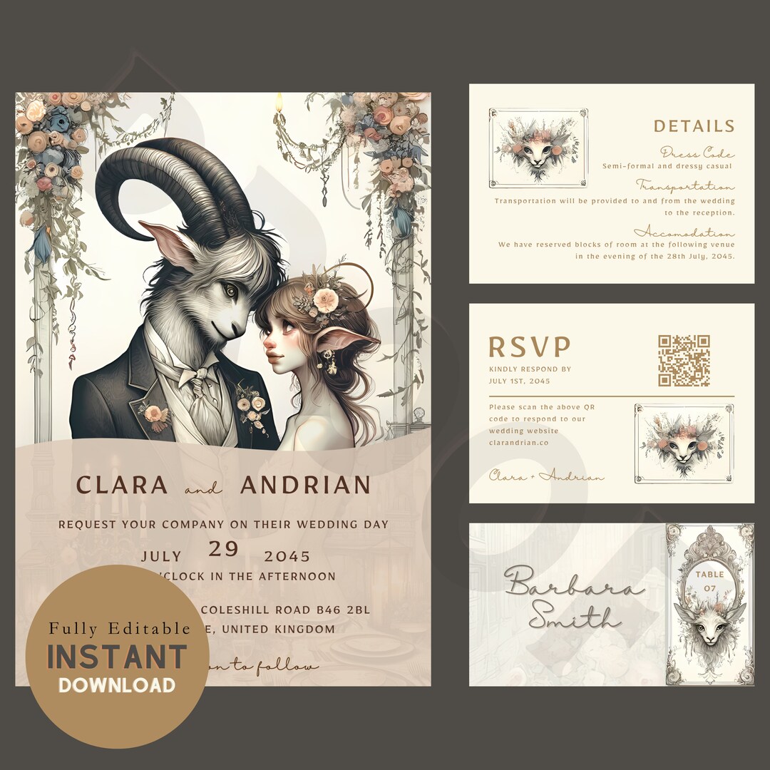 Enchanted Realm Wedding Suite Editable Canva Templates invitation, Save ...
