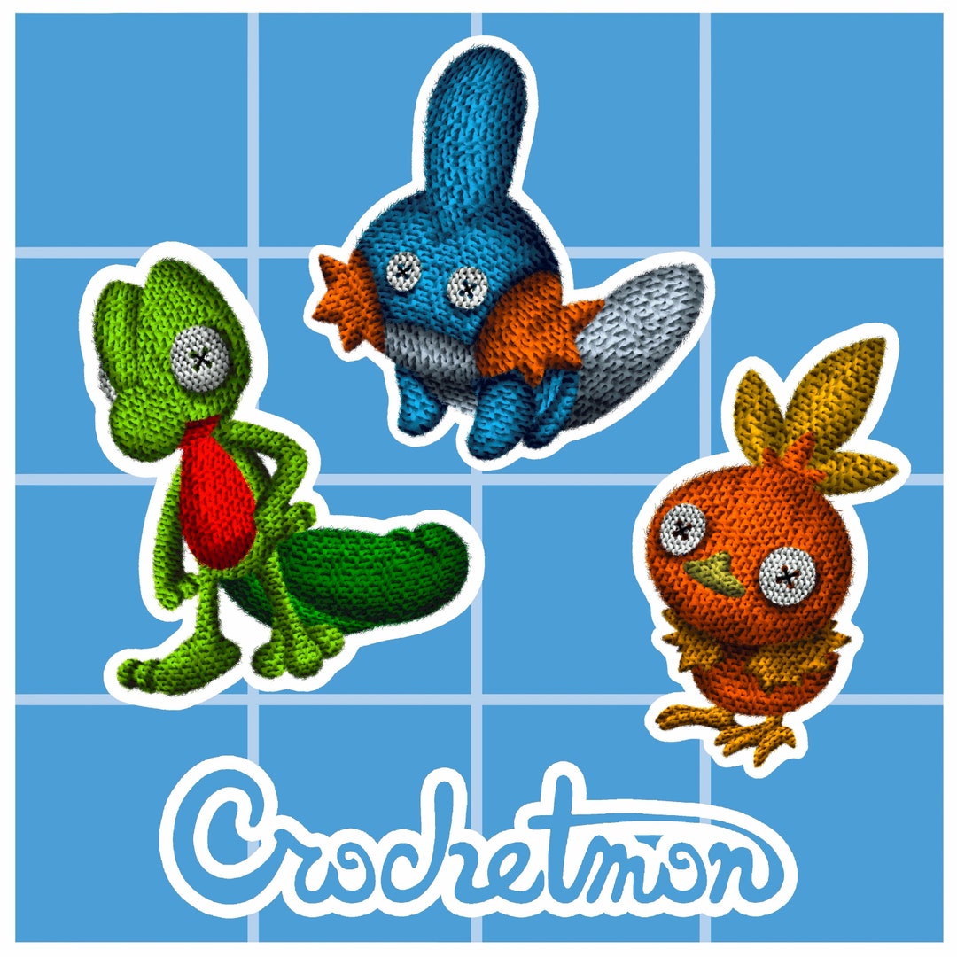 Pokémon Starter Hoenn Crochet Sticker 3 Pack Waterproof Vinyl Pokemon ...