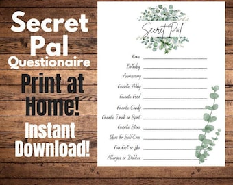 Secret Pal, Secret Sister, Work Pal, Printable, Print at Home! - Etsy