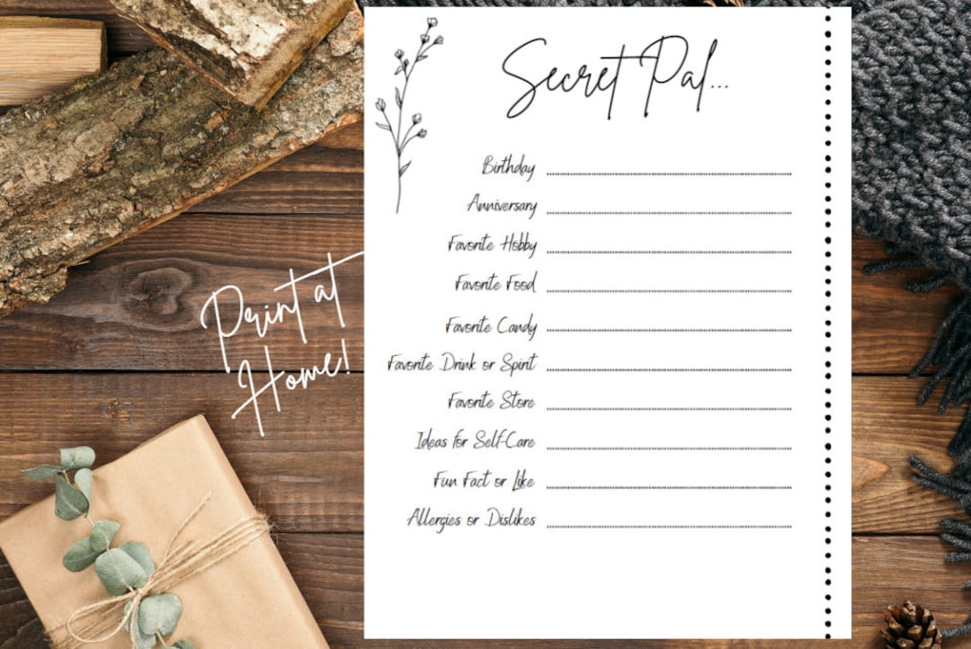 Secret Pal, Secret Sister, Work Pal, Printable, Print at Home - Etsy