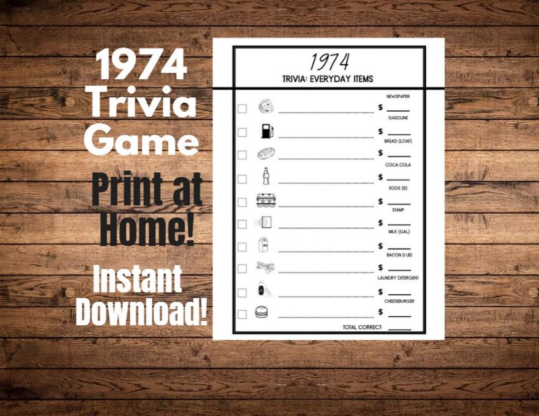 1974 Trivia Everyday Items PRINTABLE 51st Birthday Anniversary Reunion ...