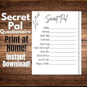 Secret Pal, Secret Sister, Work Pal, Printable, Print at Home - Etsy