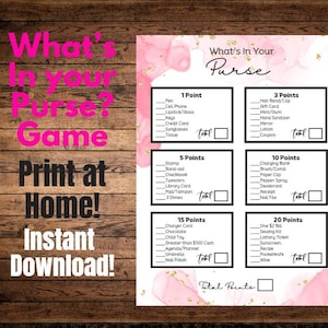 What's in Your Purse Game (pink & Gold), Great for Wedding Bridal Baby ...