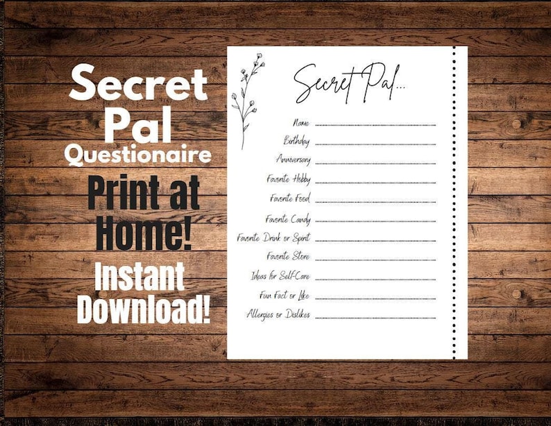Secret Pal, Secret Sister, Work Pal, Printable, Print at Home! - Etsy